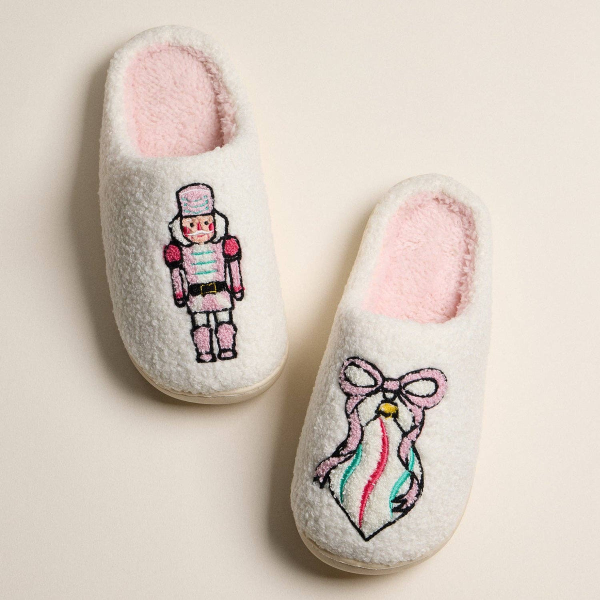 Fuzzy Holiday Slippers with Nutcracker and Ribbon Ornament – Kings Lane ...